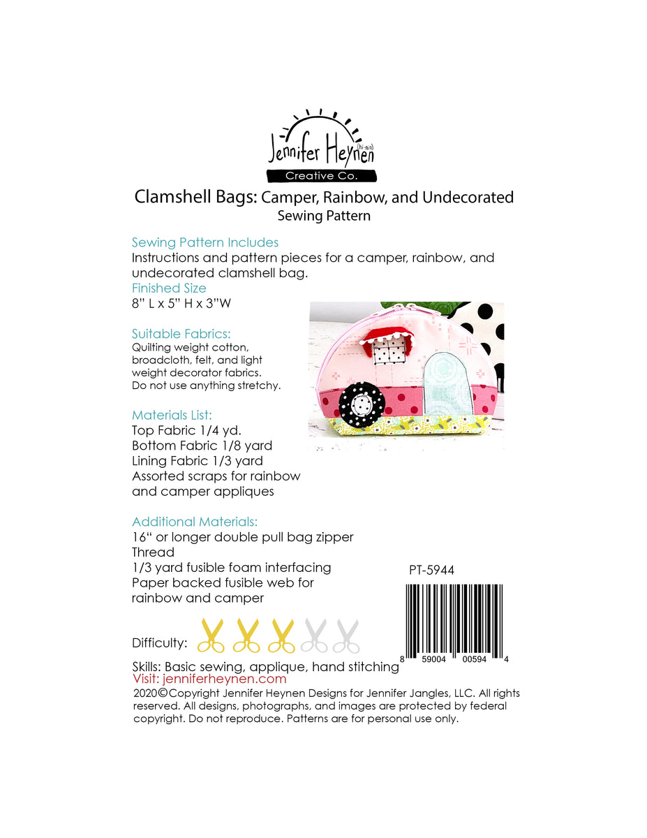 Clamshell Bags Sewing Pattern - Camper, Rainbow, and Undecorated - Dig ...