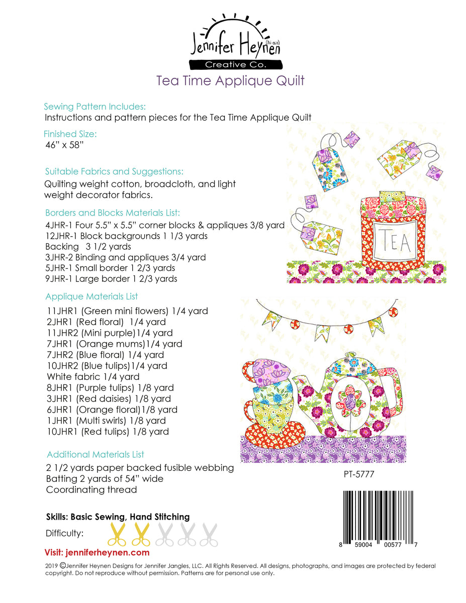Tea Time Applique Quilt Sewing Pattern - Digital – Jennifer Heynen ...