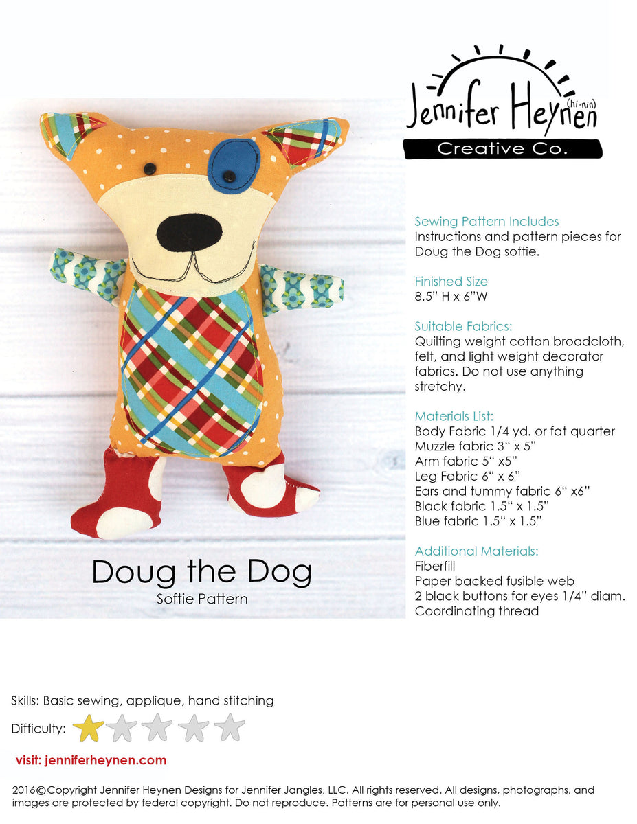 Doug the Dog Softie Sewing Pattern – Jennifer Heynen Creative Co.